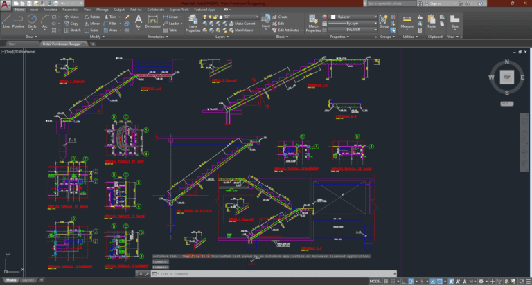 Denah dan Gambar CAD Arsitek Detail Tangga_Detail Pembesian Tangga ...