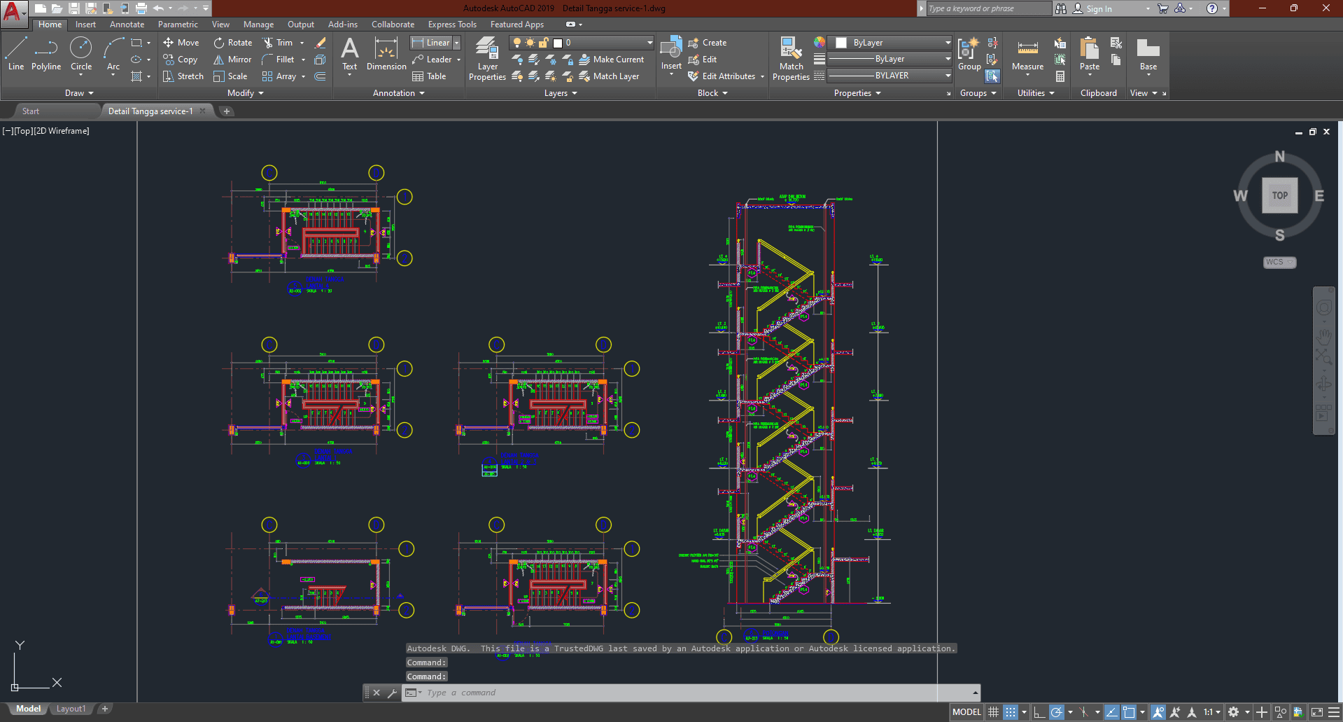 Denah dan Gambar CAD Arsitek Detail Tangga_Detail Tangga service-1 | Sipilpedia