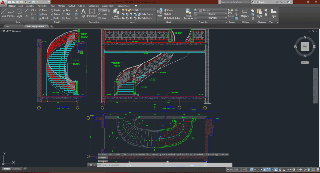 Denah dan Gambar CAD Arsitek Detail Tangga_Detail Tangga utama | Sipilpedia