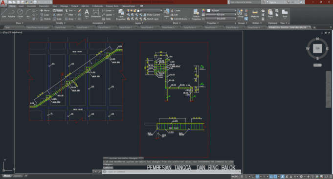 Denah dan Gambar CAD Arsitek Detail Tangga_PEMBESIAN TANGGA DAN RING ...