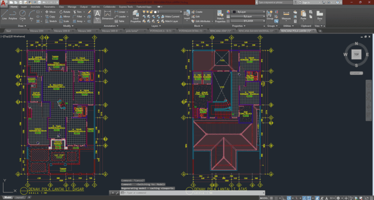 Denah dan Gambar CAD Arsitek Gambar Kerja Rumah Tinggal 2LT_RENCANA ...