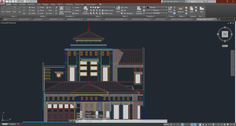Denah dan Gambar CAD Arsitek Gambar Kerja Rumah Tinggal 2LT_Tampak ...