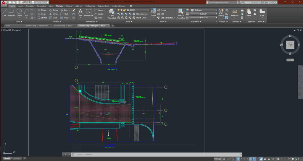 Denah dan Gambar CAD Arsitek Detail Ramp_Denah Ramp Potongan Lt dasar ...