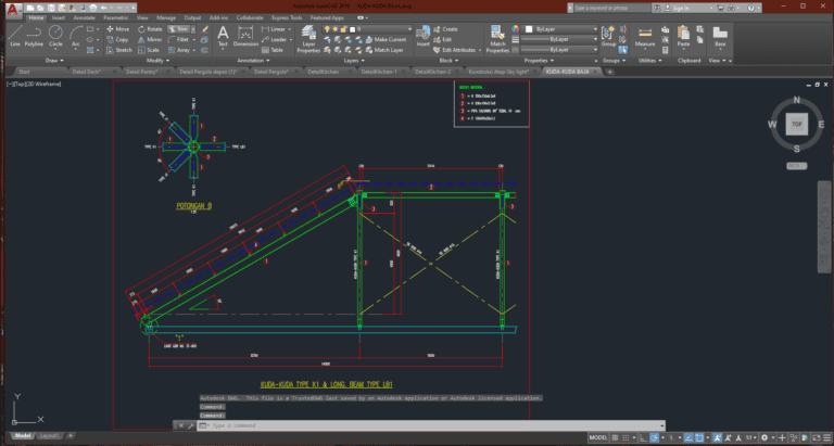 Denah dan Gambar CAD Arsitek Detail Atap_KUDA-KUDA BAJA | Sipilpedia