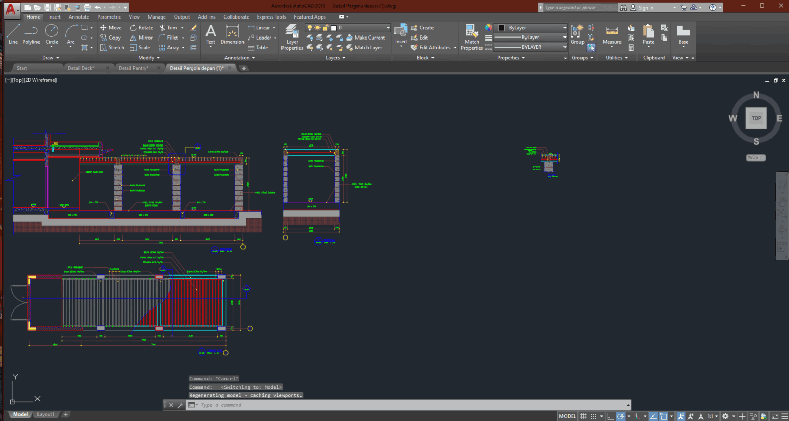 Denah dan Gambar CAD Arsitek Detail Atap_Detail Pergola depan | Sipilpedia