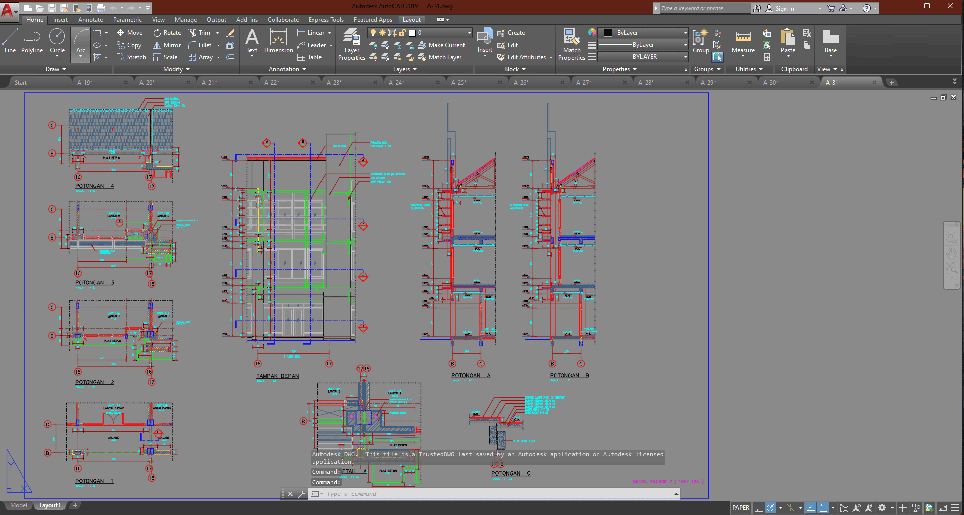 Denah dan Gambar CAD Arsitek Ruko A-31 | Sipilpedia