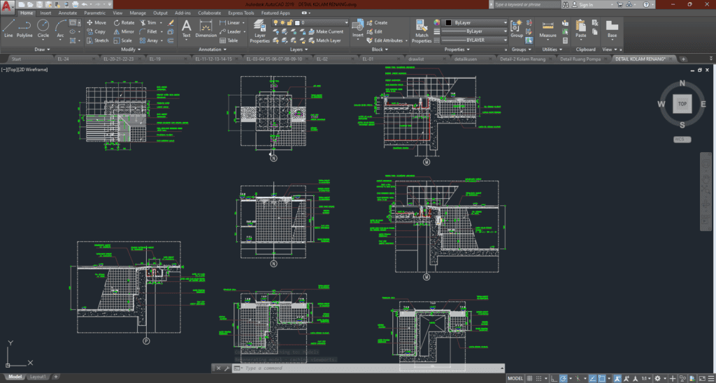 Denah dan Gambar CAD Arsitek Swiming Pool_DETAIL KOLAM RENANG | Sipilpedia