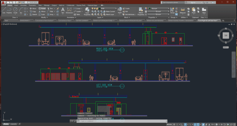 Denah dan Gambar CAD Arsitek SPBU_Front Right & Left Side View | Sipilpedia