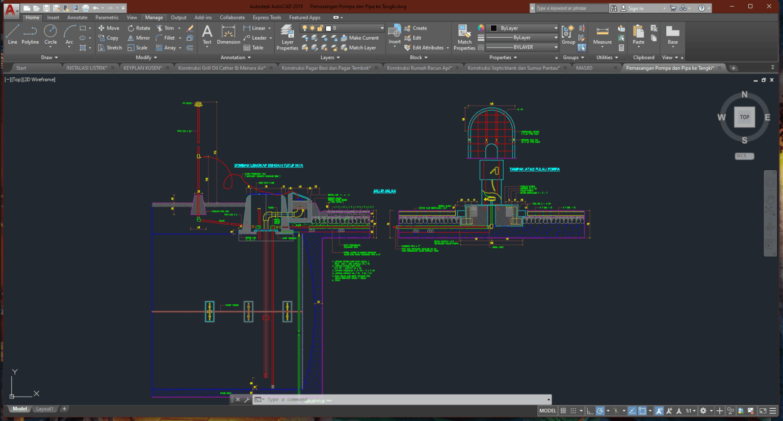Denah dan Gambar CAD Arsitek SPBU_Pemasangan Pompa dan Pipa ke Tangki ...