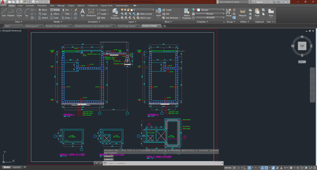 Denah dan Gambar CAD Arsitek Swiming Pool_RUANG-POMPA | Sipilpedia
