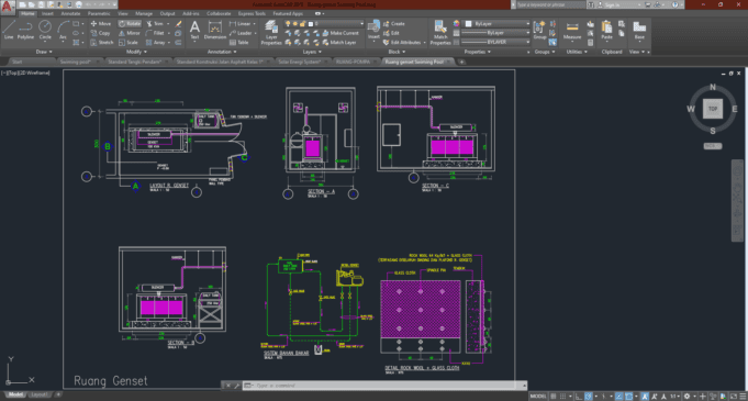 Denah dan Gambar CAD Arsitek Swiming Pool_Ruang genset Swiming Pool ...