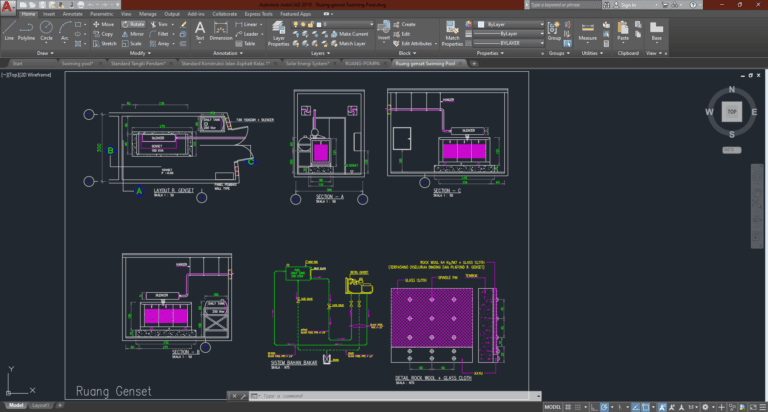 Denah dan Gambar CAD Arsitek Swiming Pool_Ruang genset Swiming Pool ...