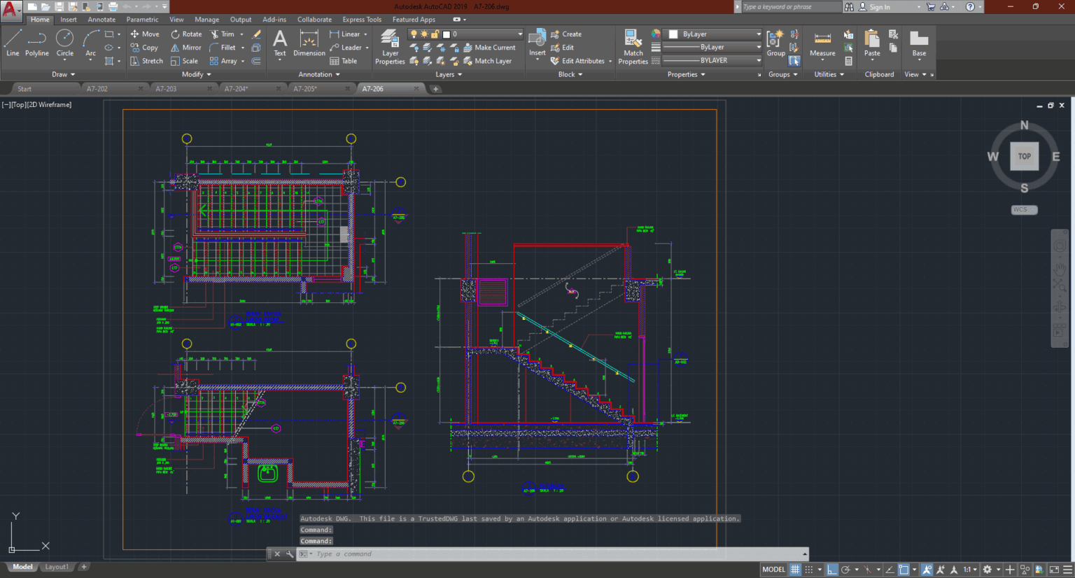 Denah dan Gambar CAD High Building Hotel_Tangga A7-206 | Sipilpedia