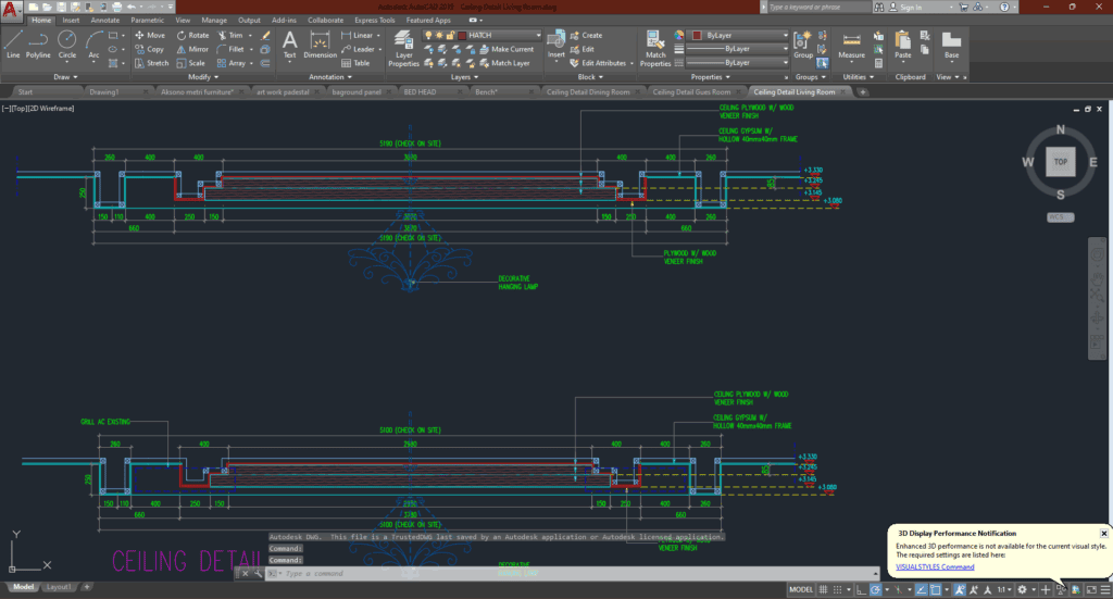 Denah dan Gambar CAD Interior_Ceiling Detail Living Room | Sipilpedia