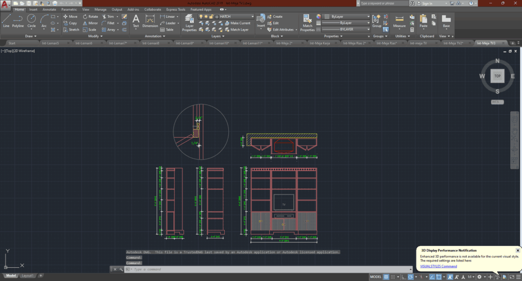 Denah dan Gambar CAD Interior_Meja TV 3 | Sipilpedia