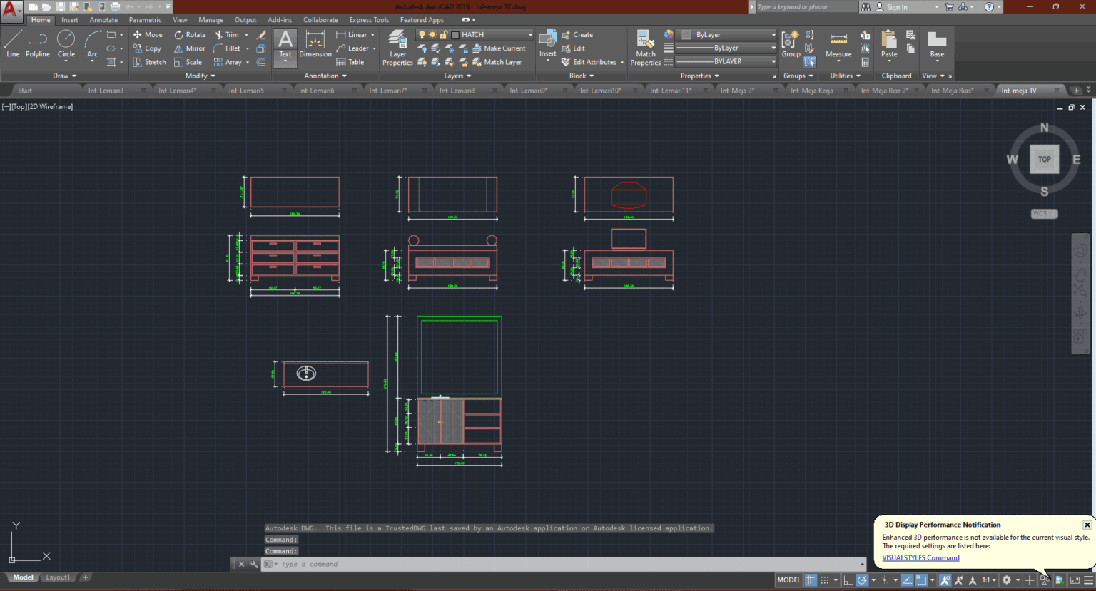 Denah dan Gambar CAD Interior_Meja TV | Sipilpedia