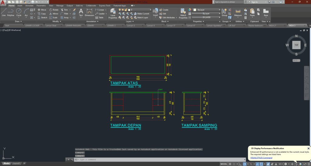 Denah dan Gambar CAD Interior_Meja 3 | Sipilpedia