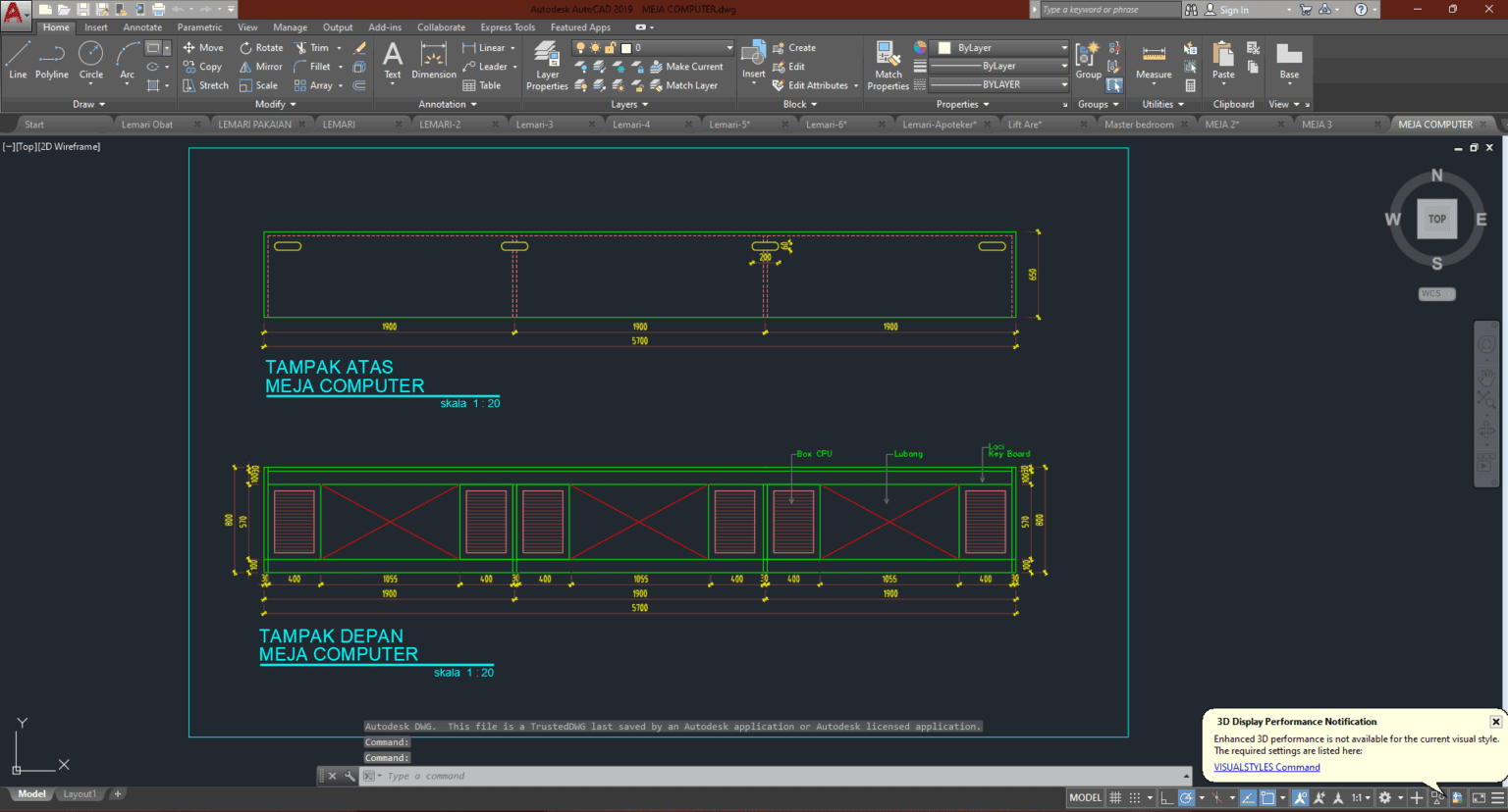 Denah dan Gambar CAD Interior_Meja Komputer | Sipilpedia