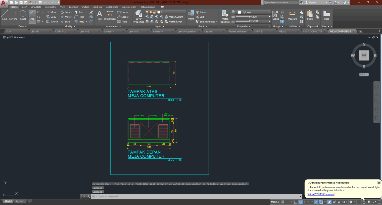 Denah dan Gambar CAD Interior_Meja Komputer 2 | Sipilpedia