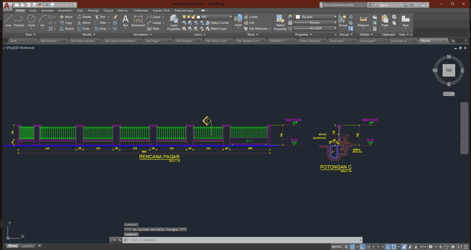Denah dan Gambar CAD Landscape_PAGAR | Sipilpedia