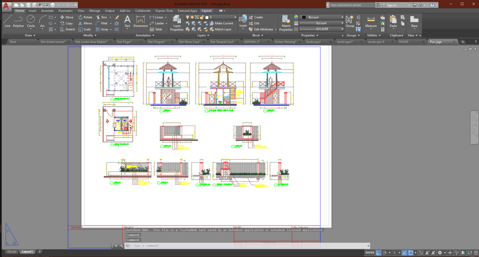 Denah dan Gambar CAD Landscape_Pos Jaga | Sipilpedia