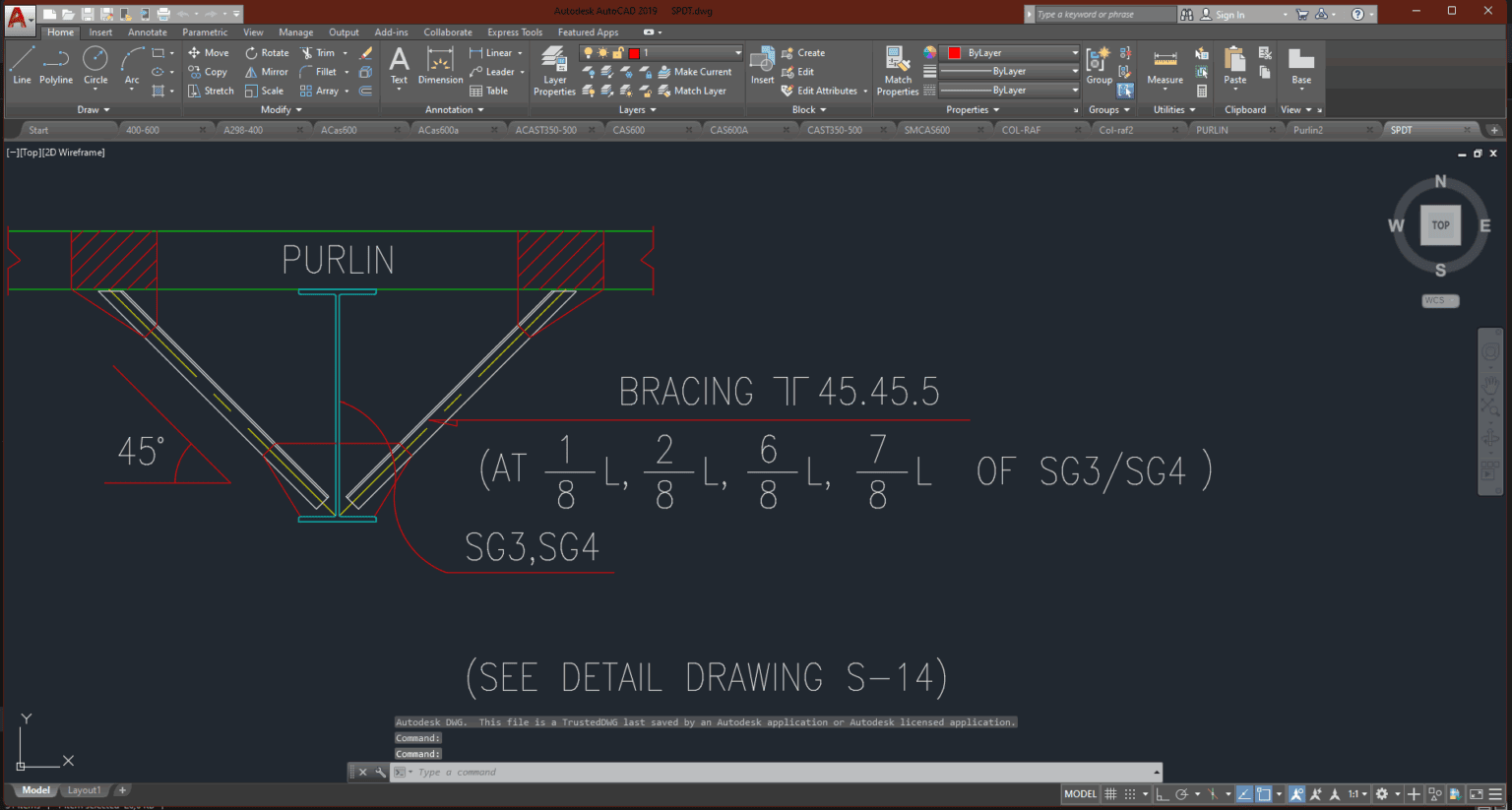 Denah dan Gambar CAD Struktur Detail Baja_SPDT | Sipilpedia