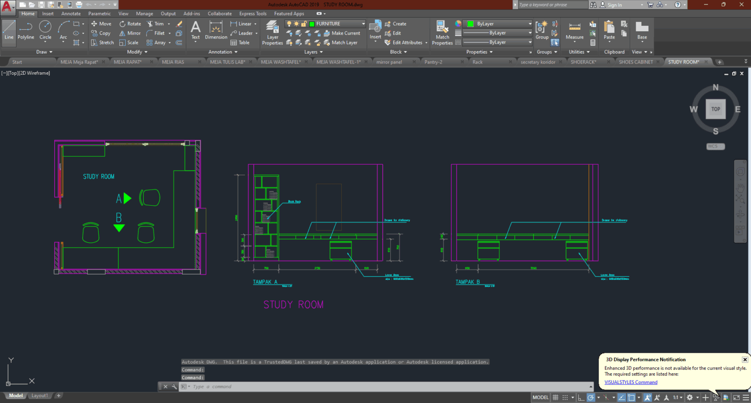 Denah dan Gambar CAD Interior_Study Room | Sipilpedia