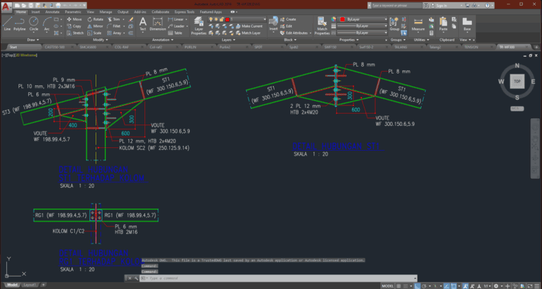 Denah dan Gambar CAD Struktur Detail Baja_TR-WF300 | Sipilpedia