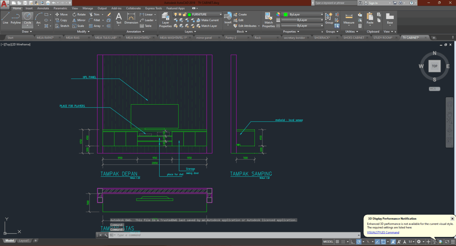 Denah dan Gambar CAD Interior_TV Cabinet | Sipilpedia