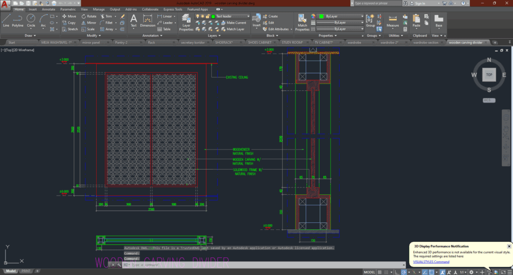 Denah dan Gambar CAD Interior_Wooden Carving Divider | Sipilpedia