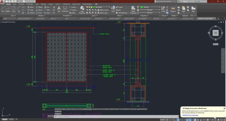 Denah dan Gambar CAD Interior_Wooden Carving Divider | Sipilpedia