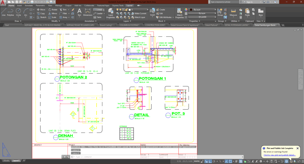 Denah dan Gambar CAD Struktur_Detail Sambungan Balok | Sipilpedia