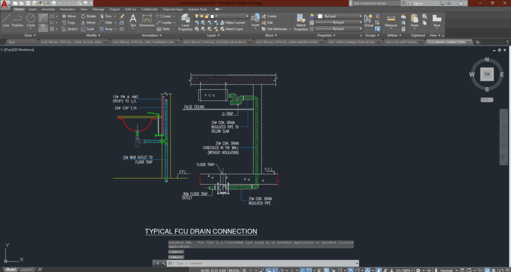 Denah dan Gambar CAD Mekanikal Electrical_FCU DRAIN CONNECTION | Sipilpedia