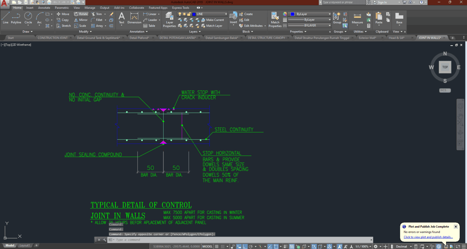 Denah dan Gambar CAD Struktur_JOINT IN WALLS | Sipilpedia