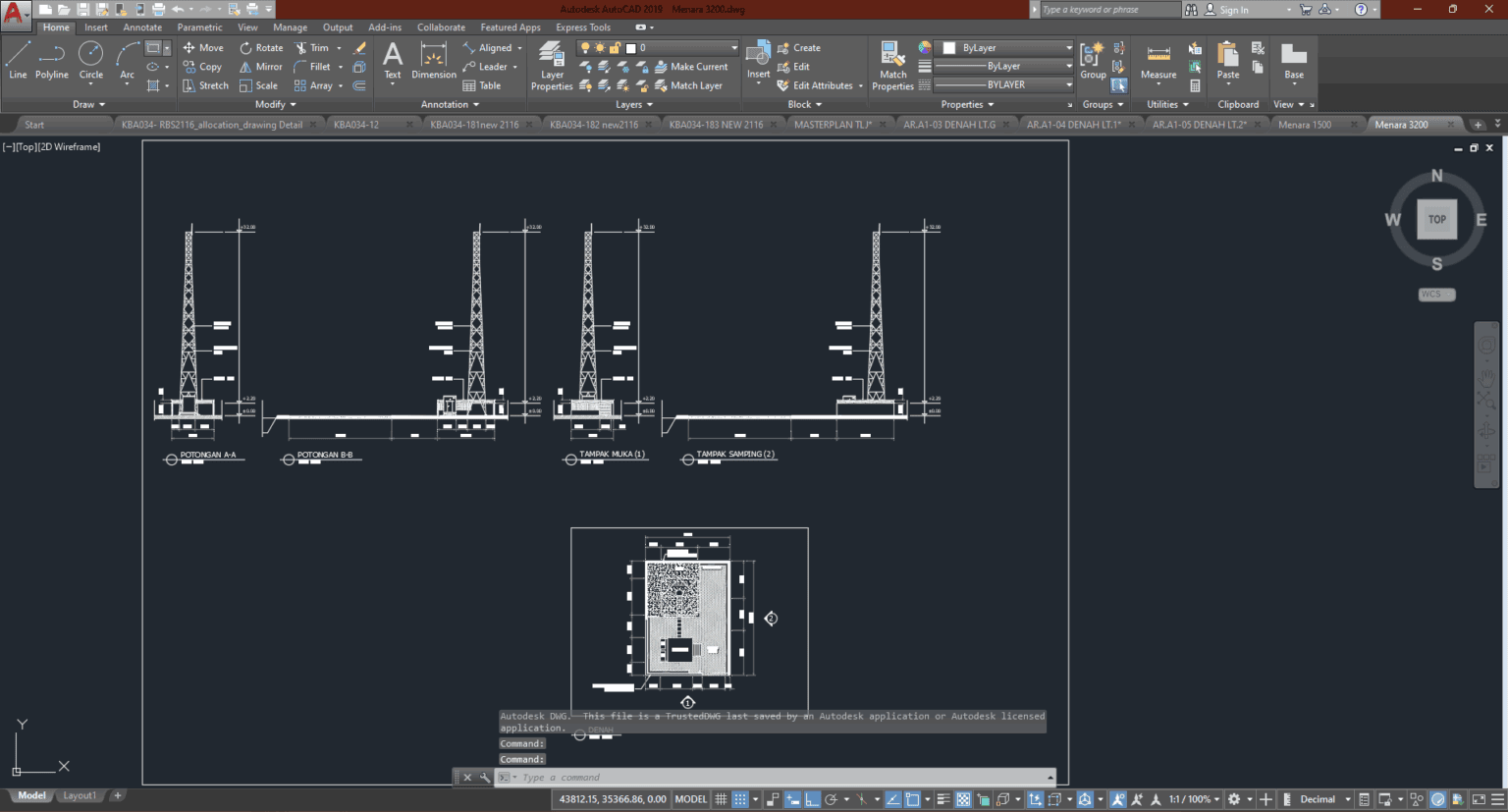 Denah dan Gambar CAD_Gambar Kerja Bangunan Menara 3200 | Sipilpedia