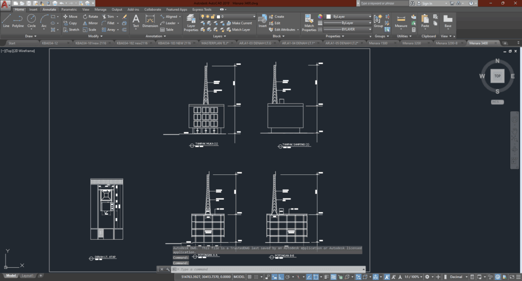 Denah dan Gambar CAD_Gambar Kerja Bangunan Menara 3400 | Sipilpedia