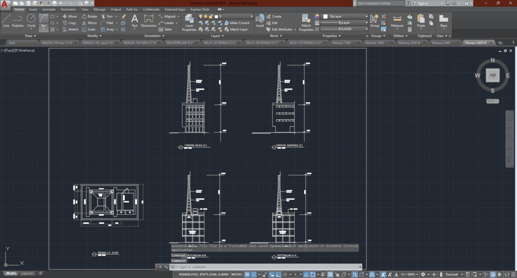 Denah dan Gambar CAD_Gambar Kerja Bangunan Menara 3400-B | Sipilpedia