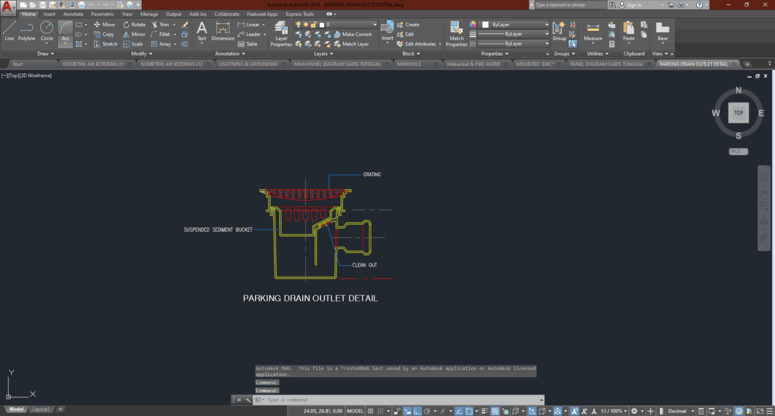 Denah dan Gambar CAD Mekanikal Electrical_PARKING DRAIN OUTLET DETAIL ...