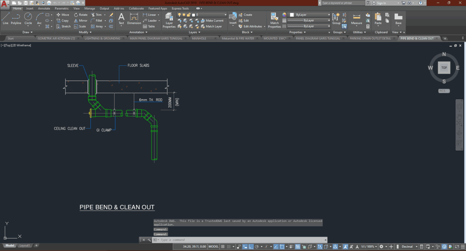 Denah dan Gambar CAD Mekanikal Electrical_PIPE BEND & CLEAN OUT ...