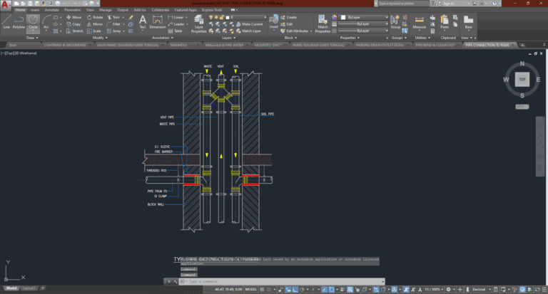 Denah dan Gambar CAD Mekanikal Electrical_ PIPE CONNECTION TO RISER ...