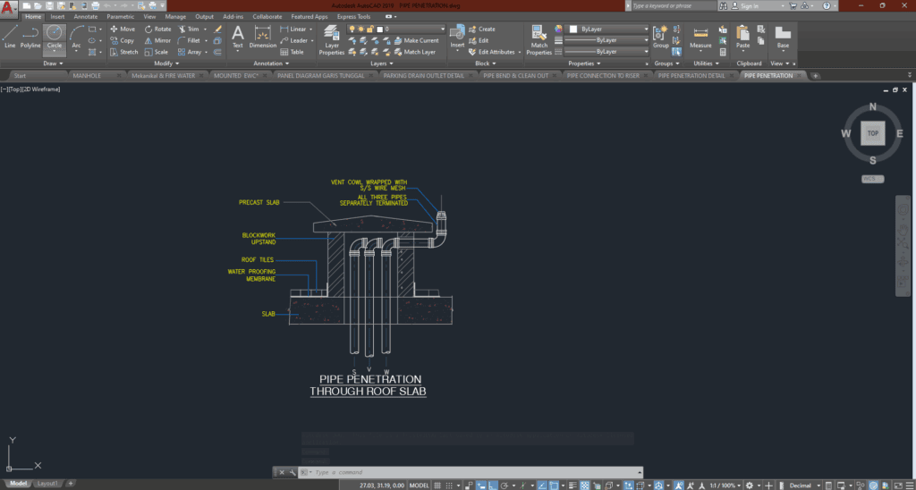 Denah dan Gambar CAD Mekanikal Electrical_PIPE PENETRATION | Sipilpedia