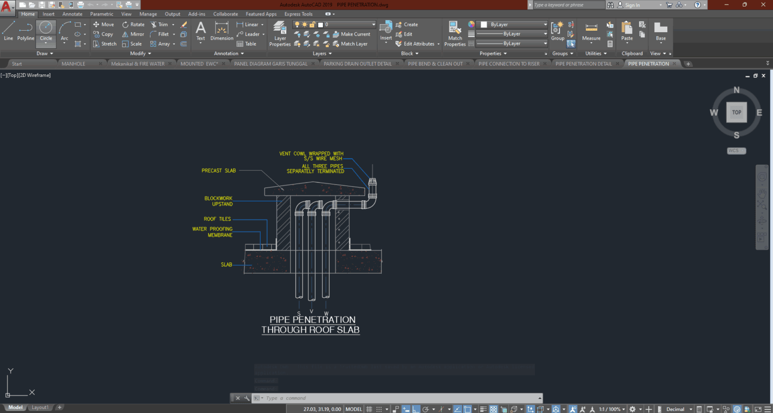 Denah dan Gambar CAD Mekanikal Electrical_PIPE PENETRATION | Sipilpedia
