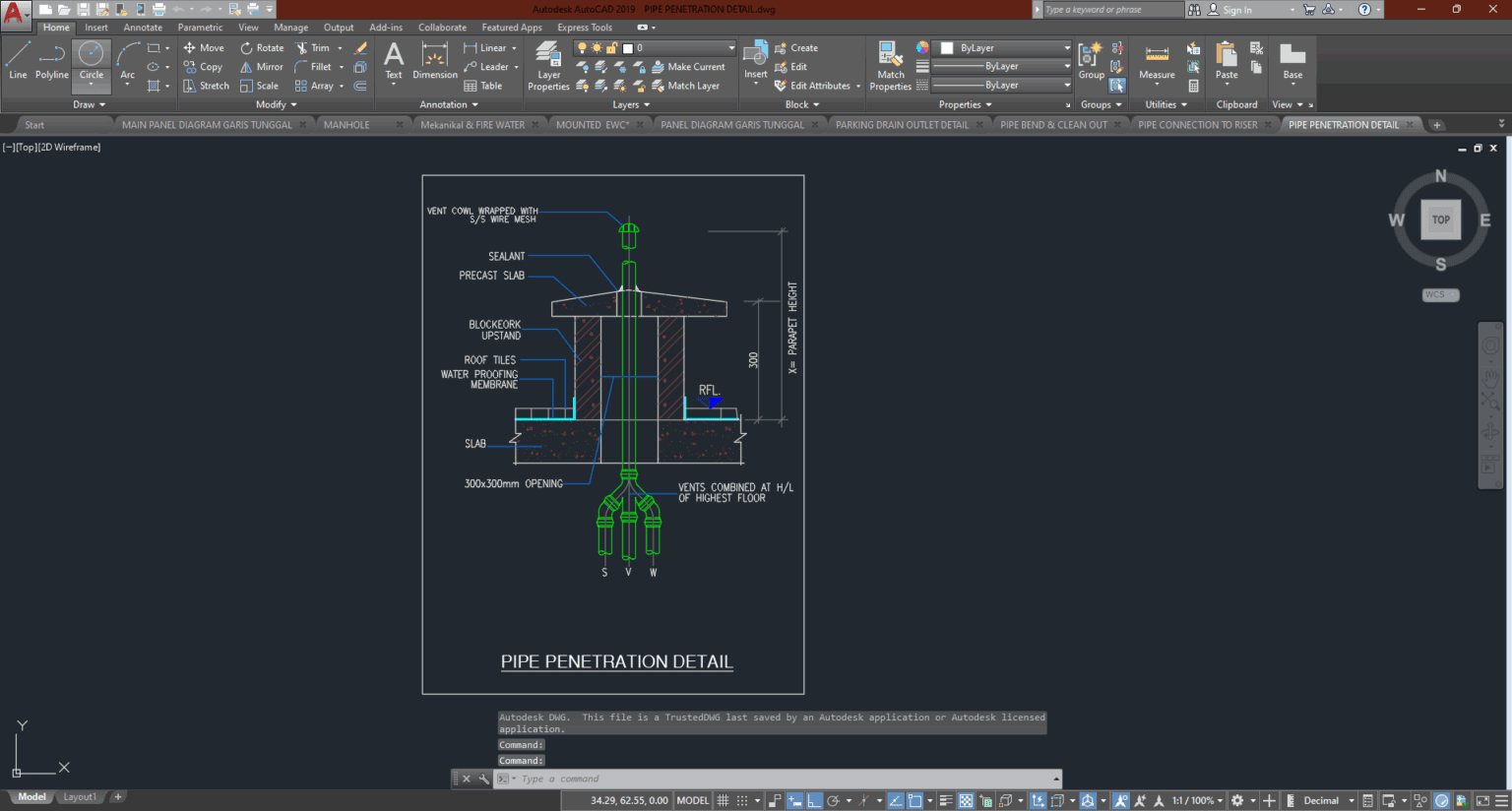 Denah dan Gambar CAD Mekanikal Electrical_PIPE PENETRATION DETAIL ...