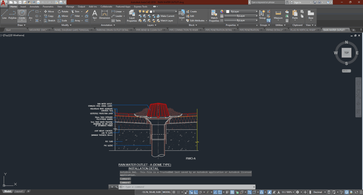 Denah dan Gambar CAD Mekanikal Electrical_RAIN WATER OUTLET | Sipilpedia