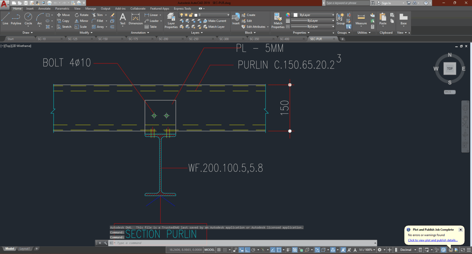 Denah dan Gambar CAD Struktur_SECTION SEC-PUR | Sipilpedia