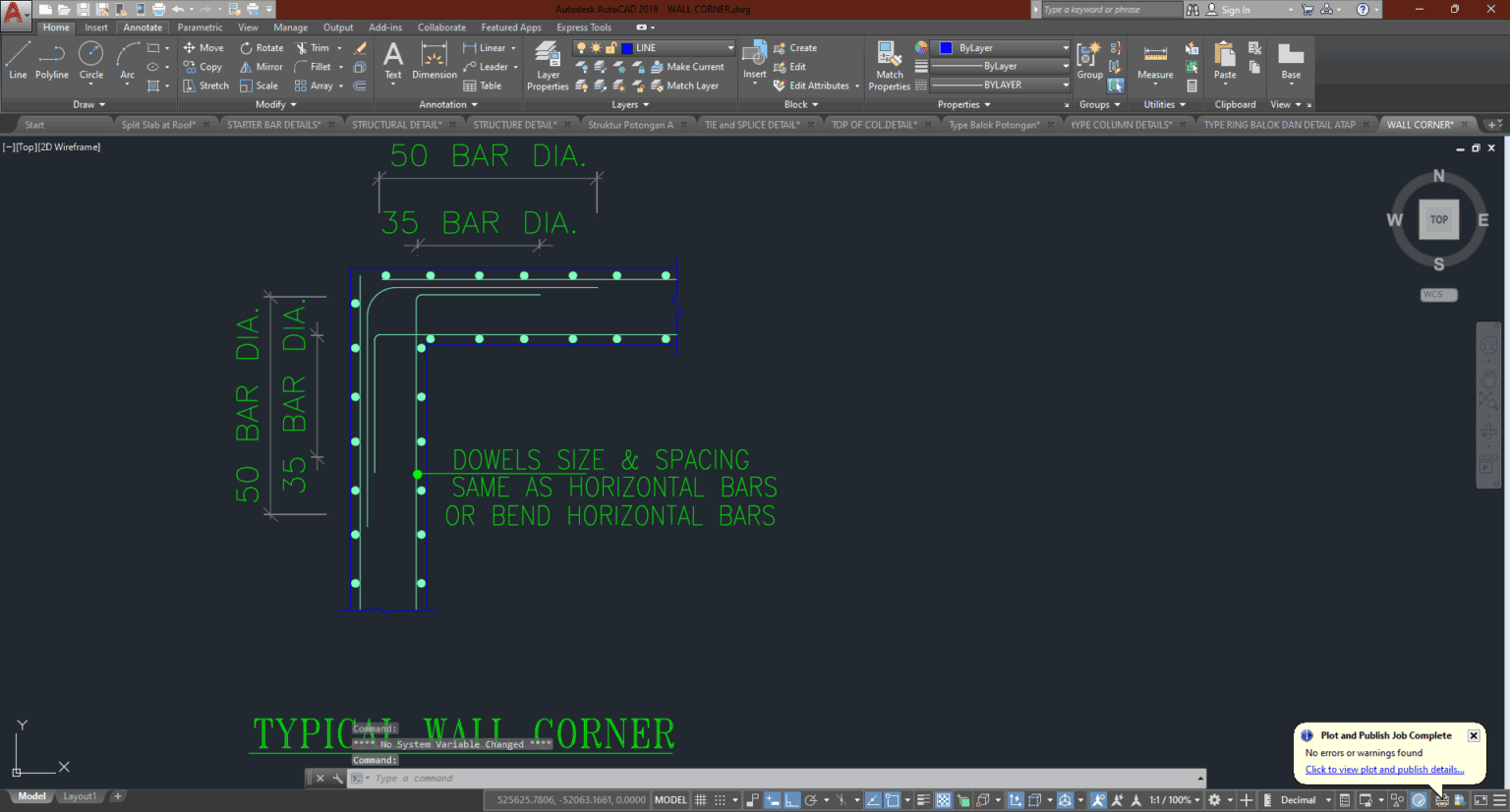 Denah dan Gambar CAD Struktur_Wall Corner | Sipilpedia