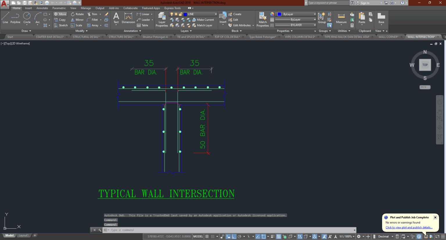Denah dan Gambar CAD Struktur_Wall Intersection | Sipilpedia