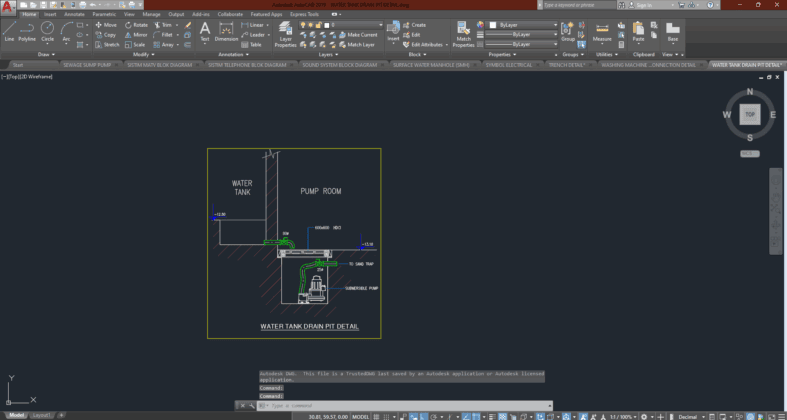 Denah dan Gambar CAD Mekanikal Electrical_WATER TANK DRAIN PIT DETAIL ...