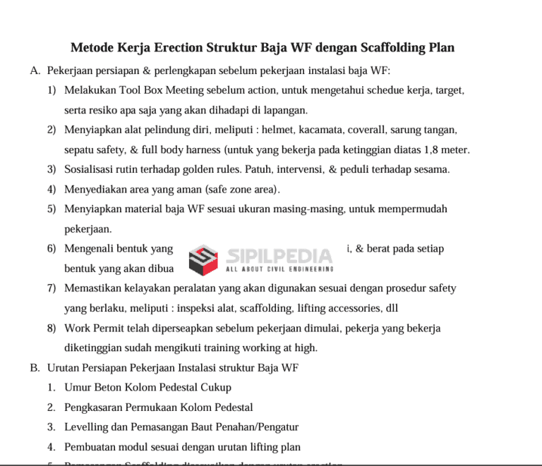 Metode Kerja Erection Struktur Baja WF dengan Scaffolding Plan | Sipilpedia