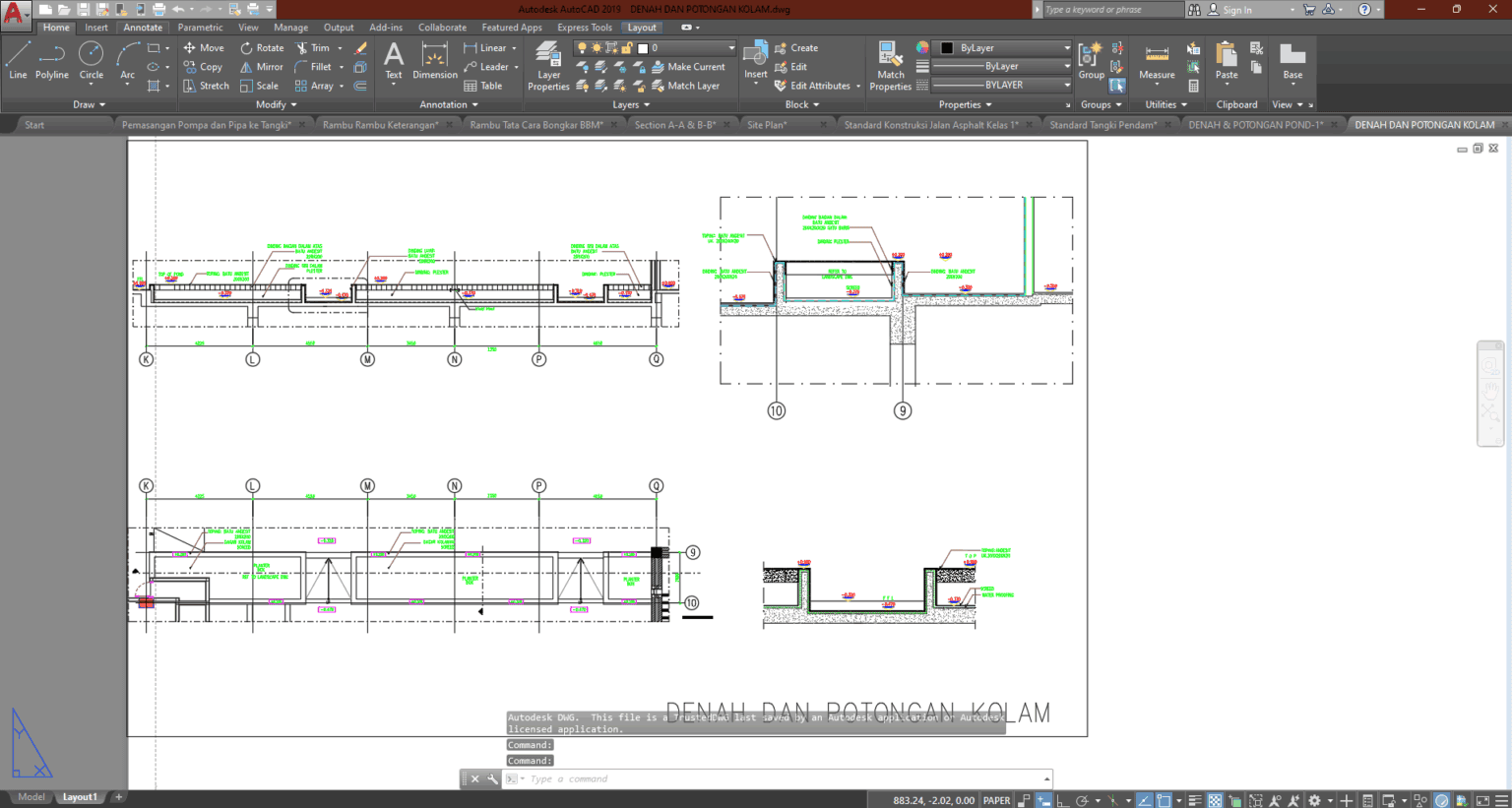 Denah dan Gambar CAD_Gambar Kerja Bangunan Swiming Pool-DENAH DAN ...